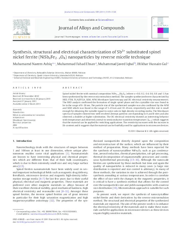 (PDF) Synthesis, structural and electrical characterization of Sb 3+ substituted spinel nickel ...