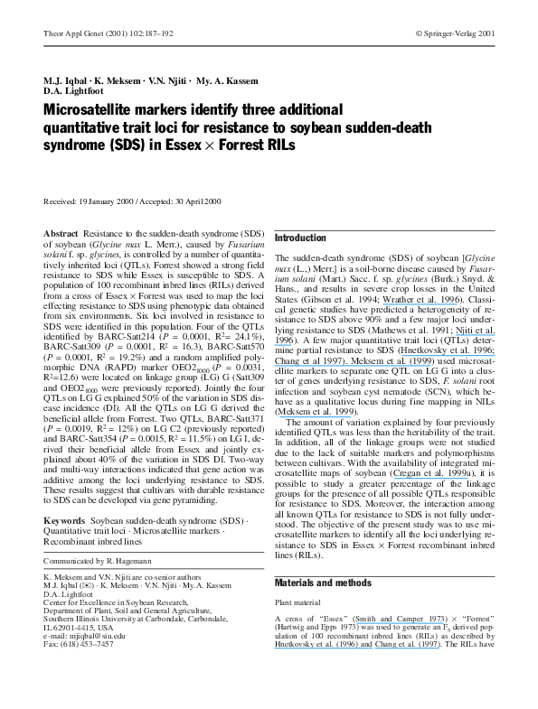 Pdf Microsatellite Markers Identify Three Additional Quantitative Trait Loci For Resistance To