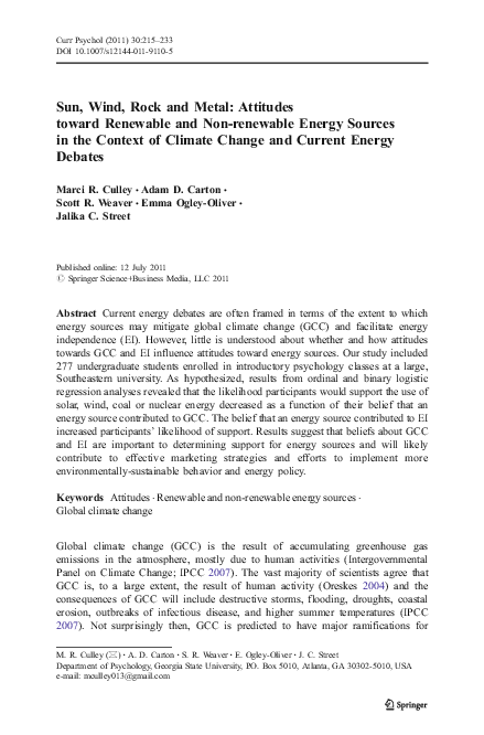 (PDF) Sun, Wind, Rock and Metal: Attitudes toward Renewable and ...