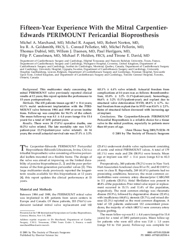 (PDF) Fifteen-year experience with the mitral Carpentier-Edwards ...