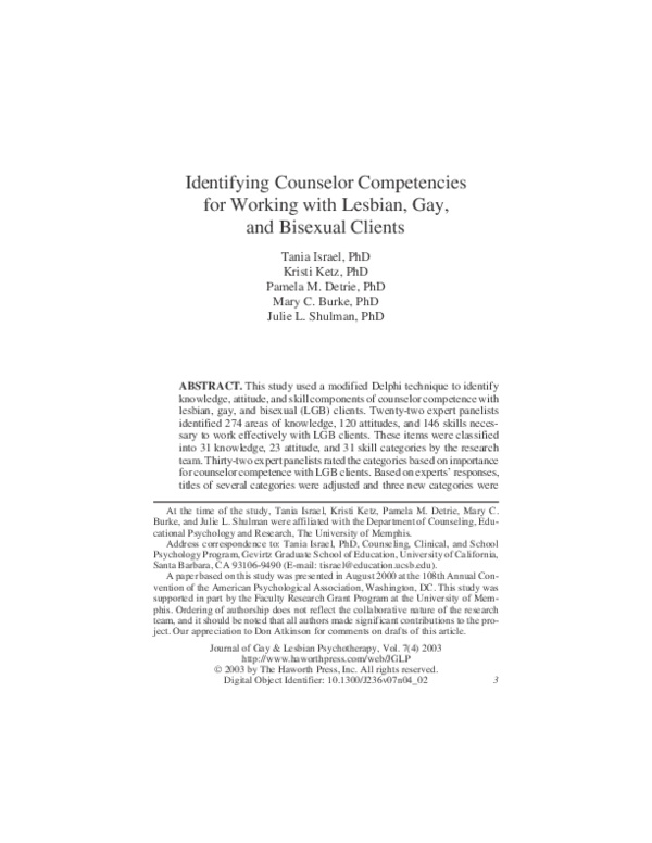 (PDF) Identifying Counselor Competencies for Working with Lesbian, Gay ...