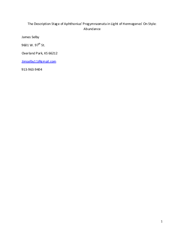 (PDF) The Description Stage of Aphthonius' Progymnasmata in Light of ...