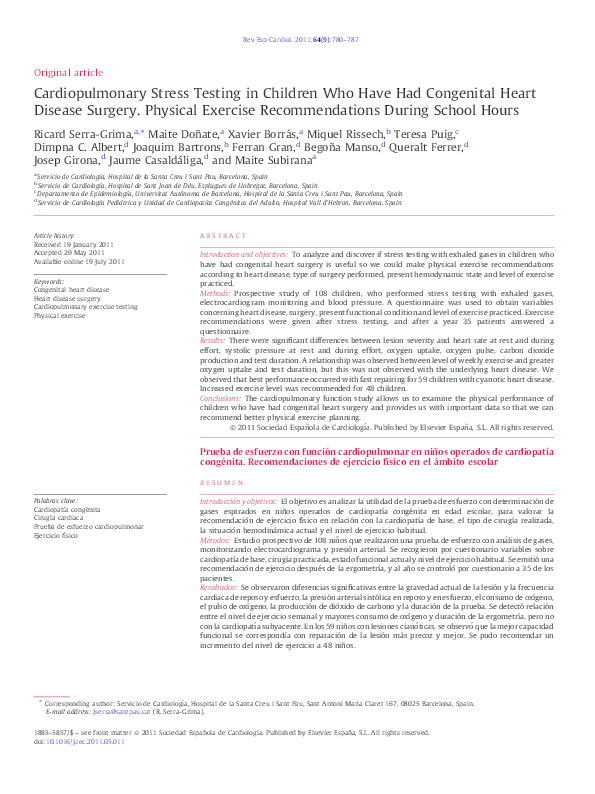 (PDF) [Cardiopulmonary stress testing in children who have had ...