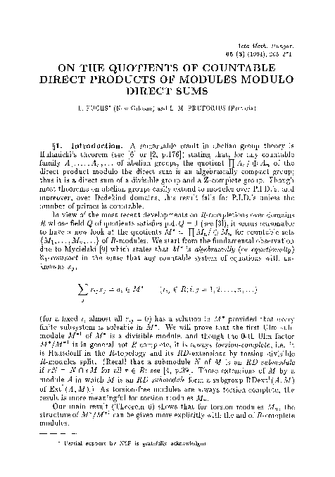 (PDF) On the quotients of countable direct products of modules modulo ...