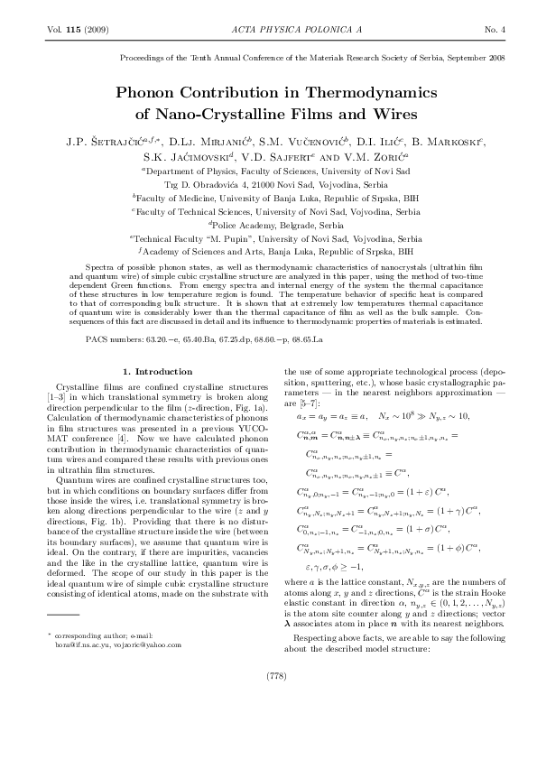 (PDF) Phonon Contribution in Thermodynamics of NanoCrystalline Films and Wires