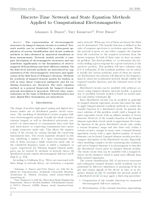 Pdf Discrete Time Network And State Equation Methods Applied To Computational Electromagnetics