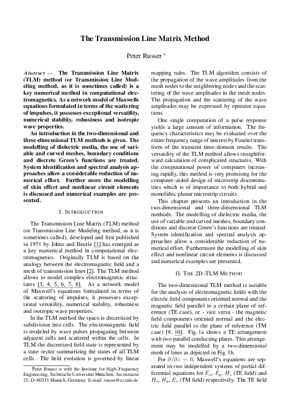Pdf The Transmission Line Matrix Method