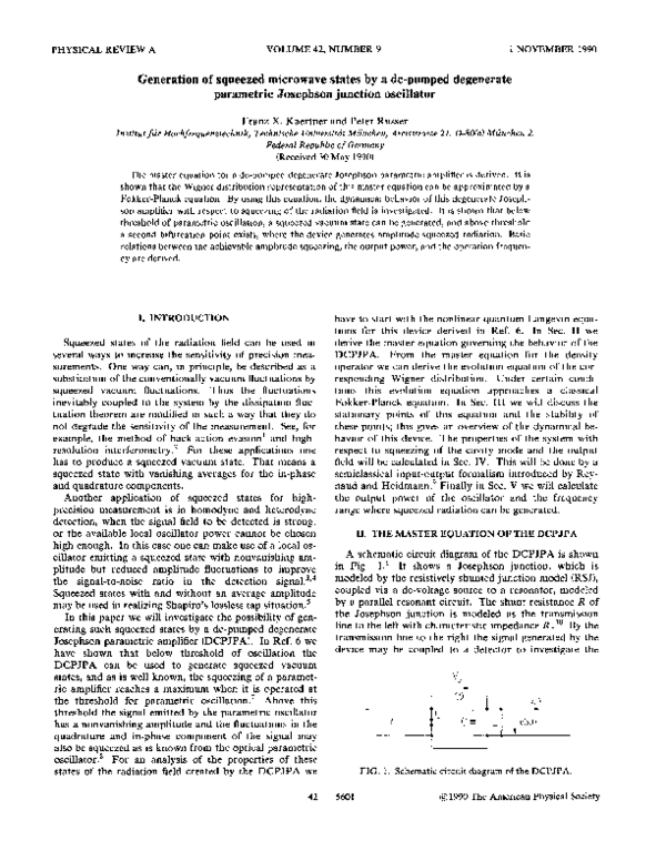 Pdf Generation Of Squeezed Microwave States By A Dc Pumped Degenerate Parametric Josephson