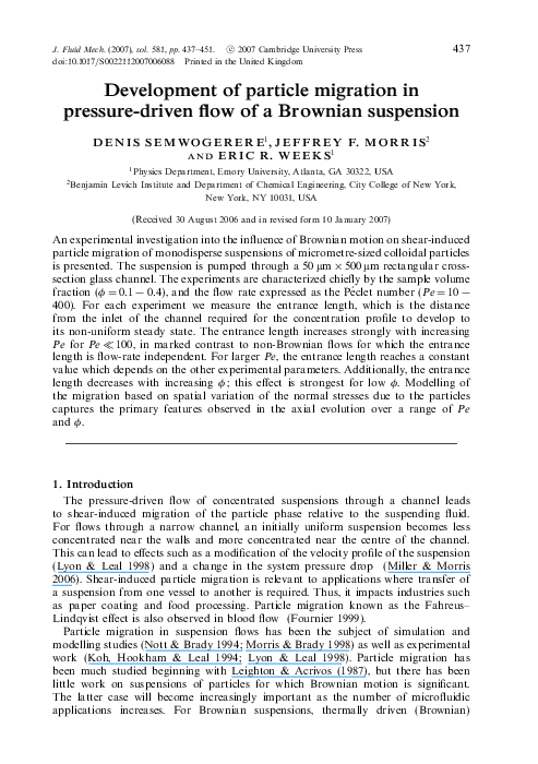 Pdf Development Of Particle Migration In Pressure Driven Flow Of A