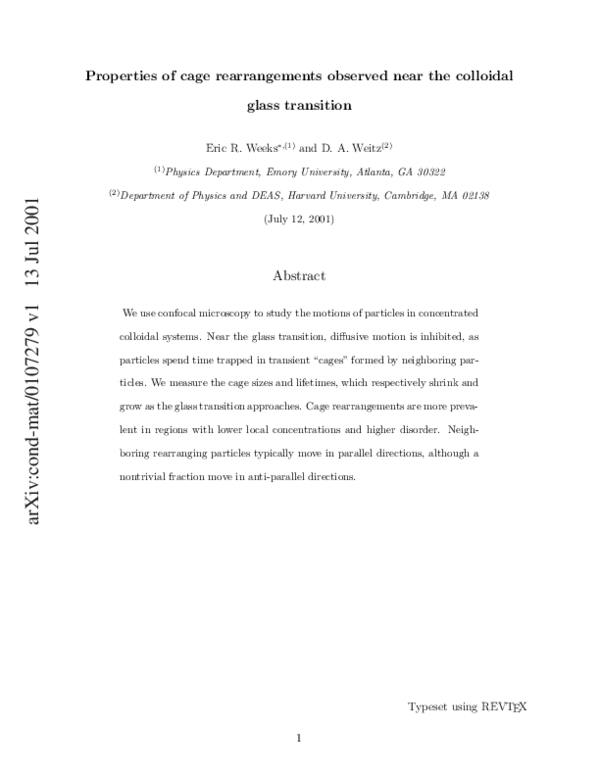 (PDF) Properties of cage rearrangements observed near the colloidal ...