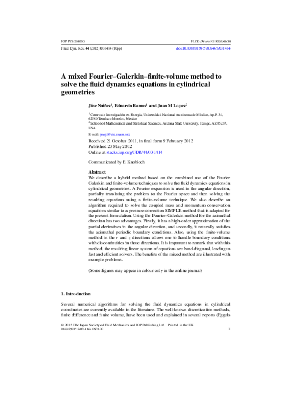 Pdf A Mixed Fourier Galerkin Finite Volume Method To Solve The Fluid