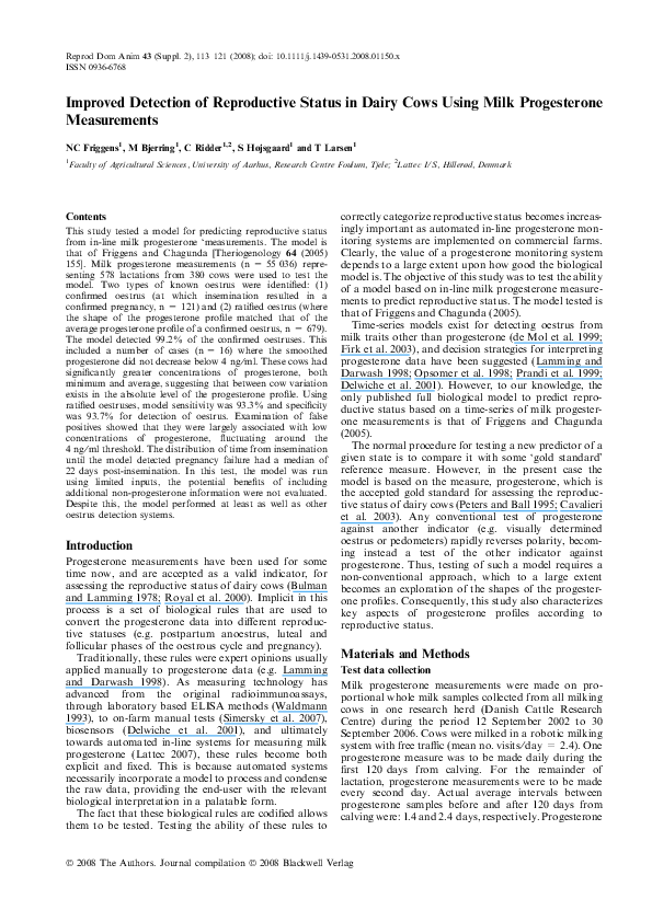 (PDF) Improved Detection of Reproductive Status in Dairy Cows Using ...