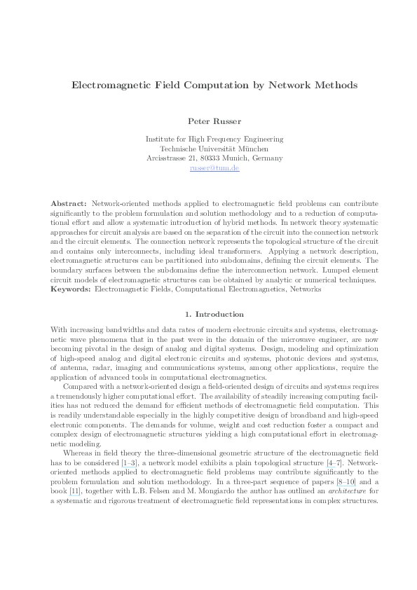 (PDF) Electromagnetic field computation by network methods