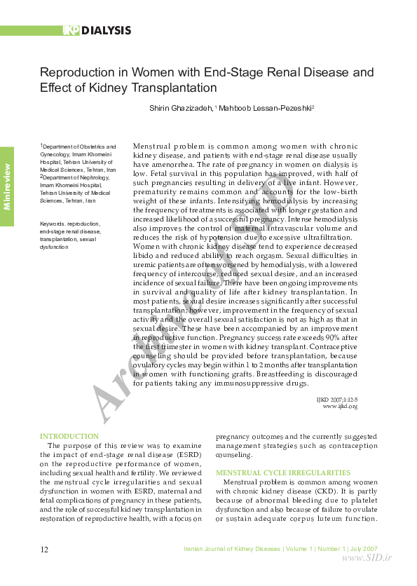 (PDF) Reproduction in women with end-stage renal disease and effect of ...
