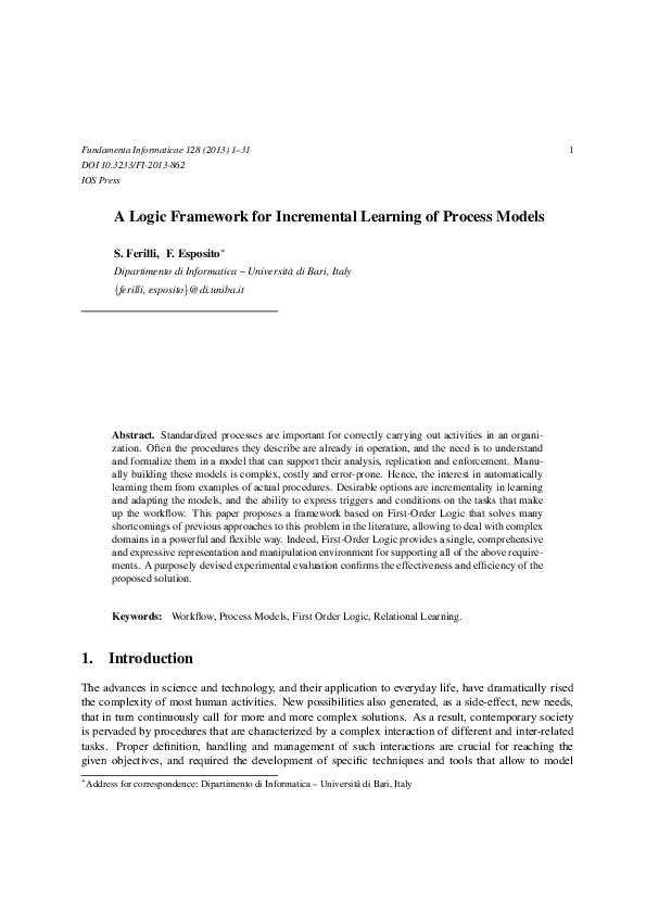 (PDF) A logic framework for incremental learning of process models