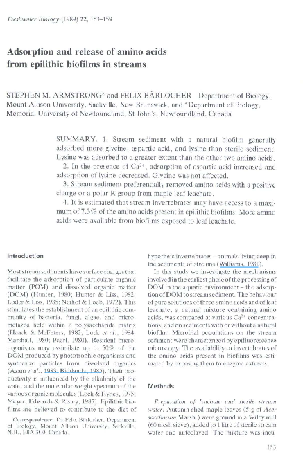 (PDF) Adsorption and release of amino acids from epilithic biofilms in ...
