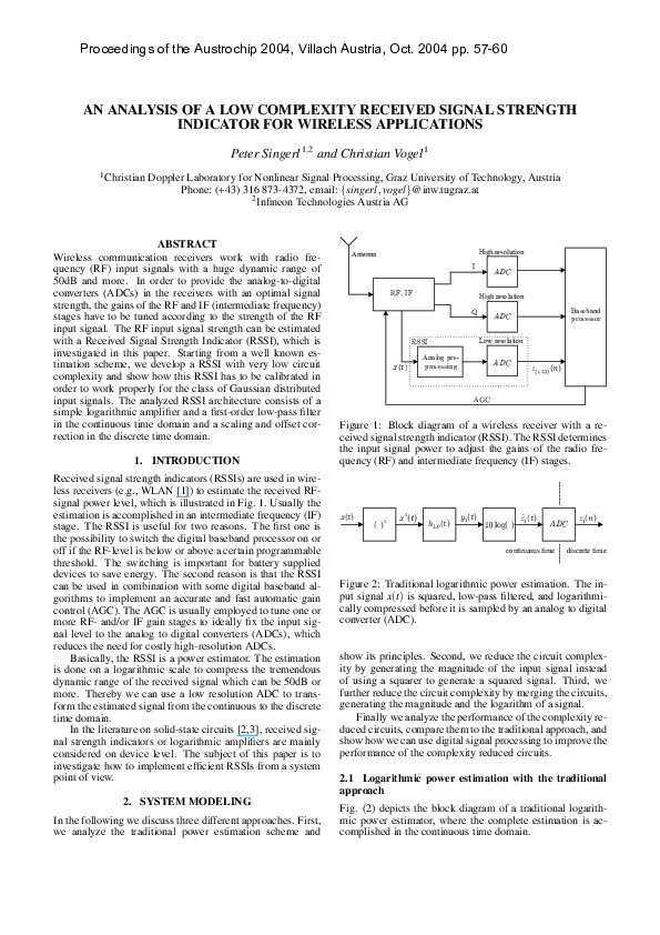Pdf An Analysis Of A Low Complexity Received Signal Strength