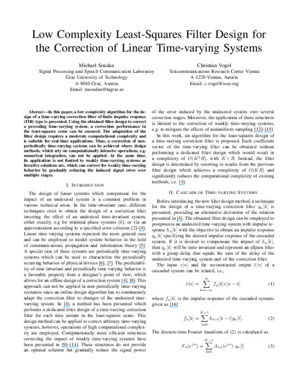 (PDF) Low complexity least-squares filter design for the correction of linear time-varying systems
