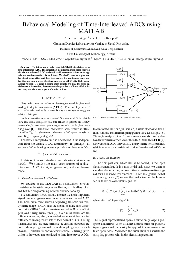 Pdf Behavioral Modeling Of Time Interleaved Adcs Using Matlab