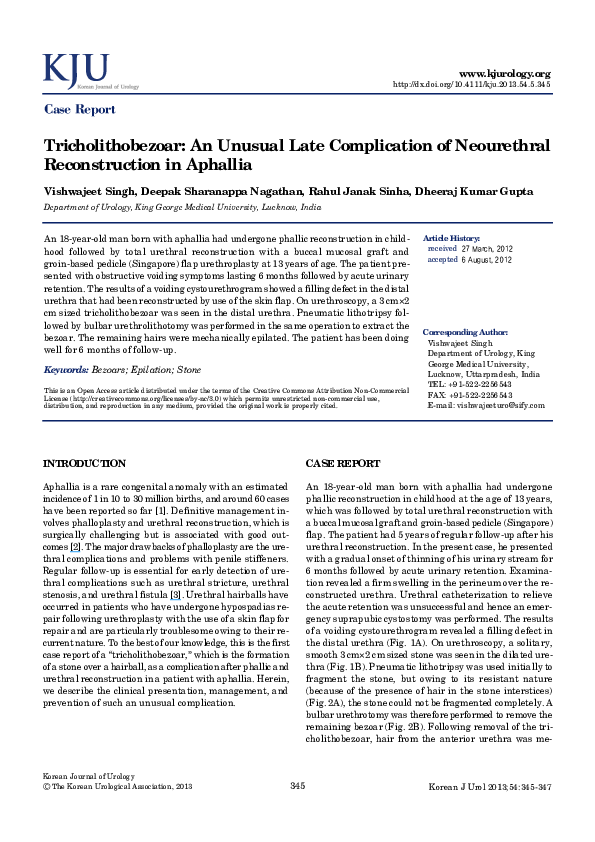 (PDF) Tricholithobezoar: An Unusual Late Complication of Neourethral ...