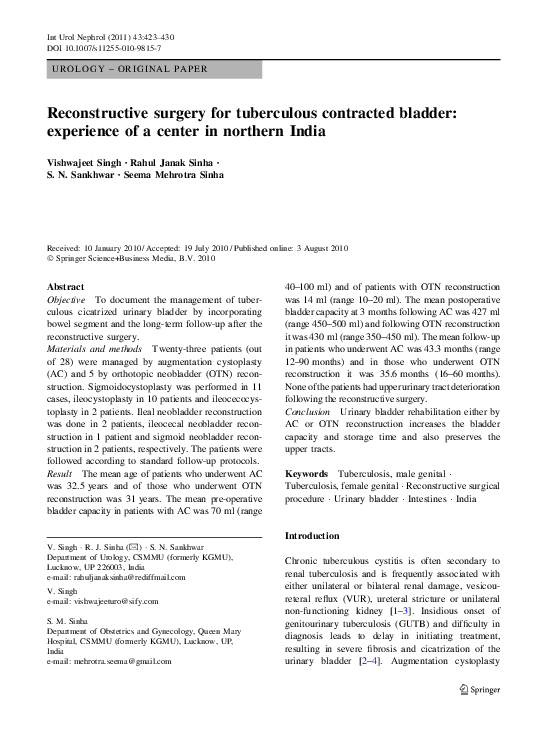(PDF) Reconstructive surgery for tuberculous contracted bladder ...