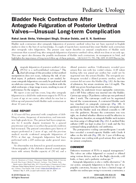 (PDF) Bladder Neck Contracture After Antegrade Fulguration of Posterior ...