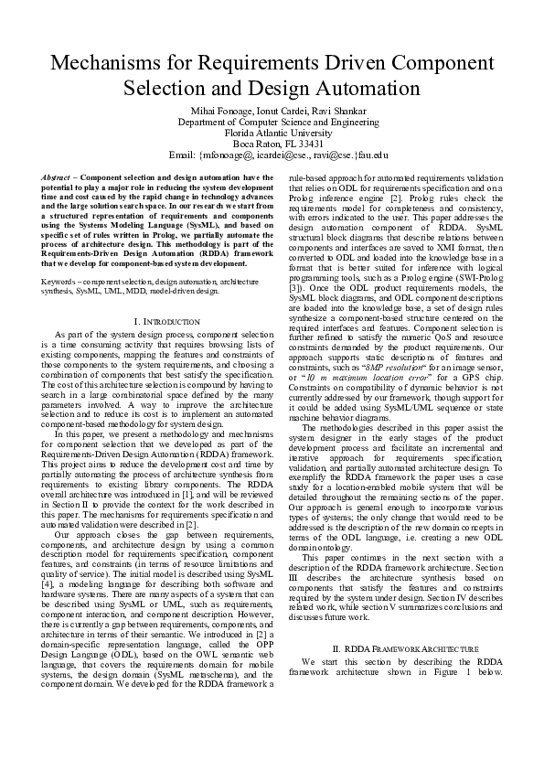 (PDF) Mechanisms for requirements driven component selection and design ...
