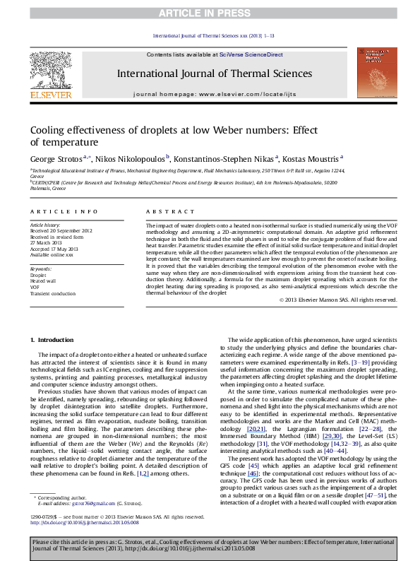 (PDF) Cooling effectiveness of droplets at low Weber numbers: Effect of ...