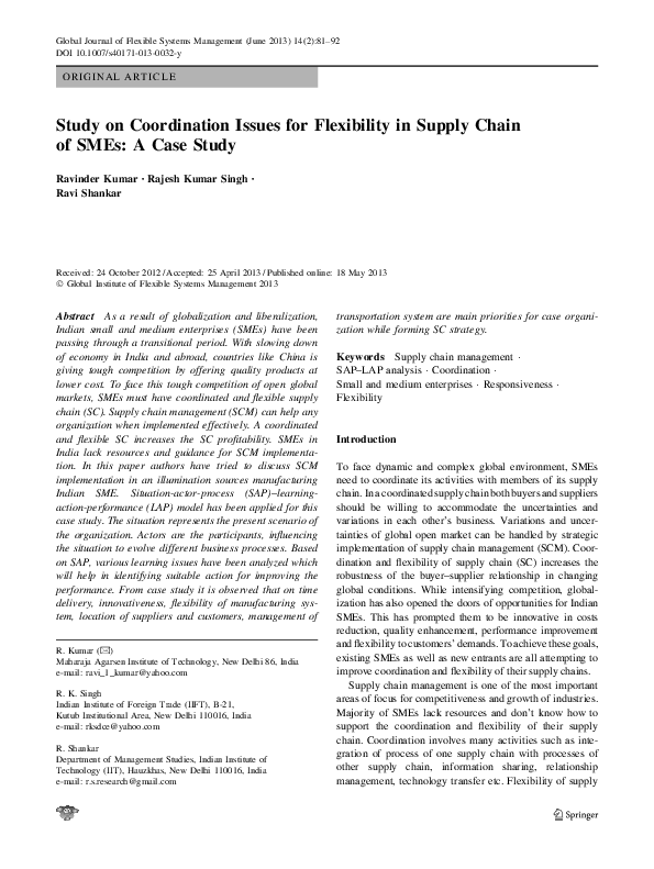 (PDF) Study on Coordination Issues for Flexibility in Supply Chain of ...
