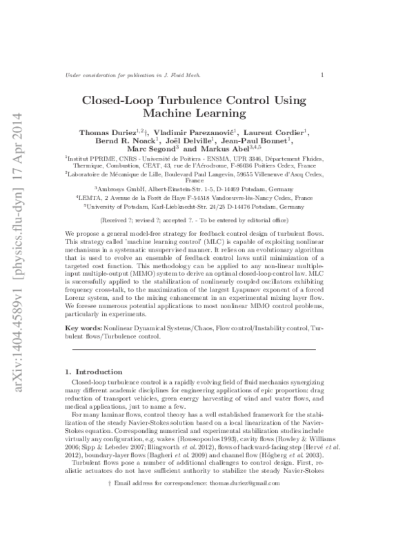 (PDF) Closed-Loop Turbulence Control Using Machine Learning