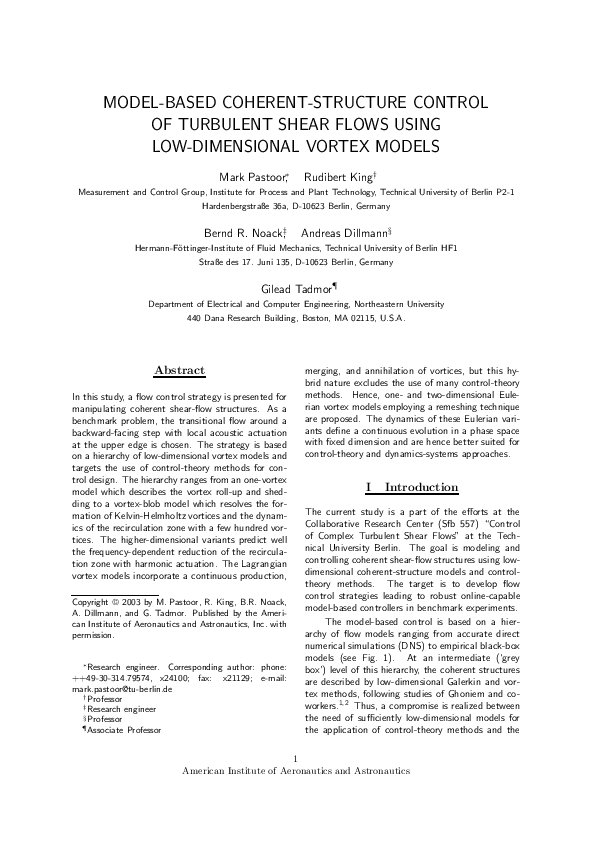 (PDF) Model-based Coherent-structure Control of Turbulent Shear Flows Using Low-dimensional ...
