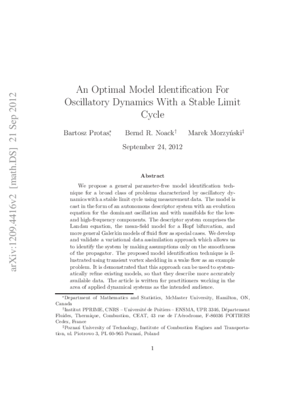 (PDF) An Optimal Model Identification for Oscillatory Dynamics with a Stable Limit Cycle