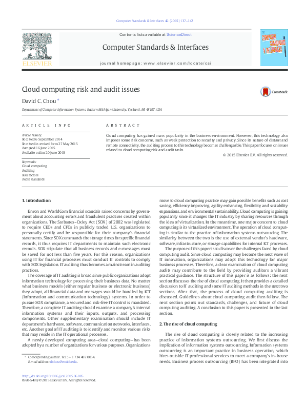 (PDF) Cloud computing risk and audit issues