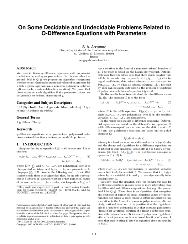 (PDF) On some decidable and undecidable problems related to q ...