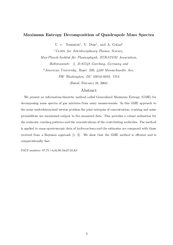 (PDF) Maximum entropy decomposition of quadrupole mass spectra