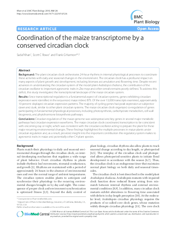 (PDF) Coordination of the maize transcriptome by a conserved circadian ...