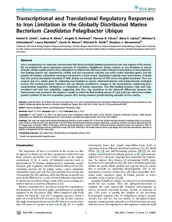 (PDF) Transcriptional and Translational Regulatory Responses to Iron ...