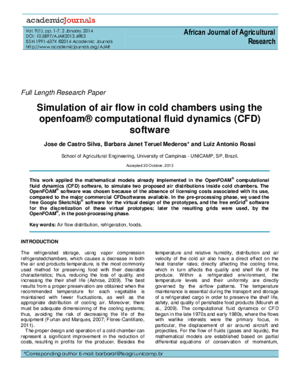 Pdf Simulation Of Air Flow In Cold Chambers Using The Openfoam Computational Fluid Dynamics 
