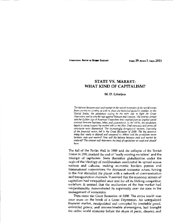 (PDF) STATE VS. MARKET: WHAT KIND OF CAPITALISM?