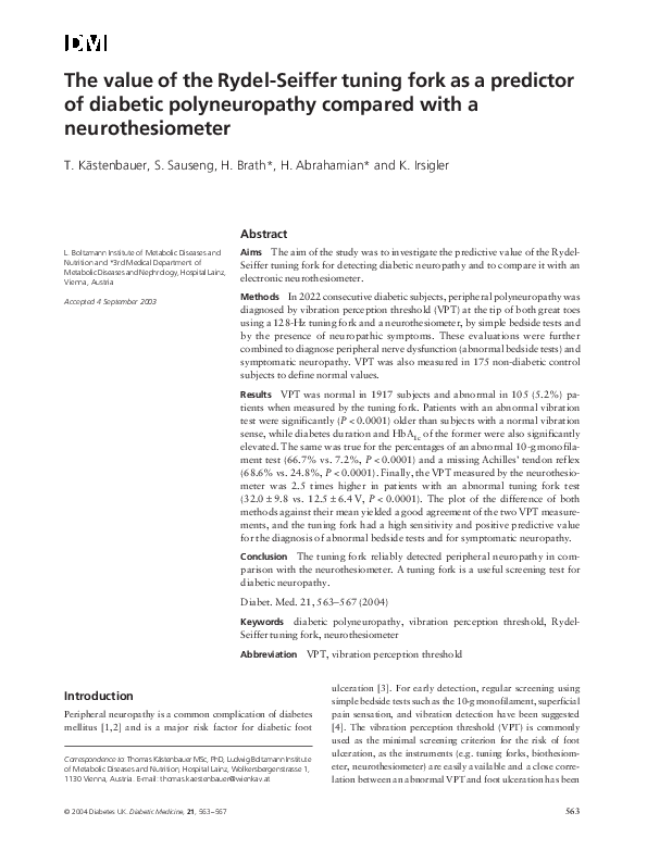 (PDF) The value of the Rydel-Seiffer tuning fork as a predictor of ...