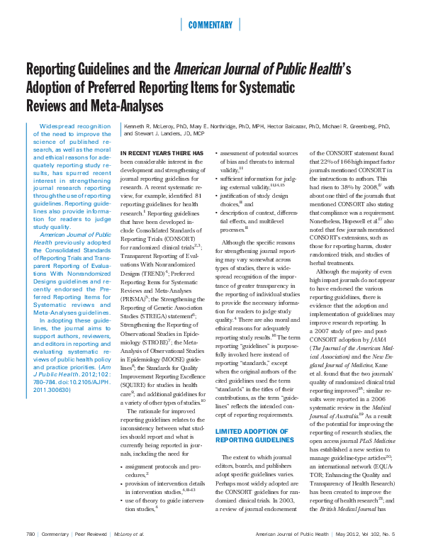 (PDF) Reporting Guidelines and the American Journal of Public Health ’s ...