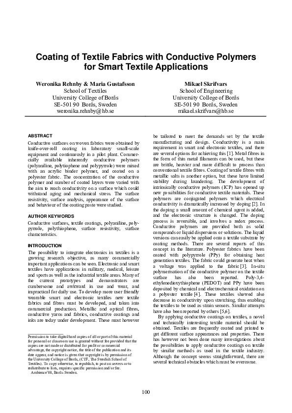 (PDF) Coating of Textile Fabrics with Conductive Polymers for Smart ...