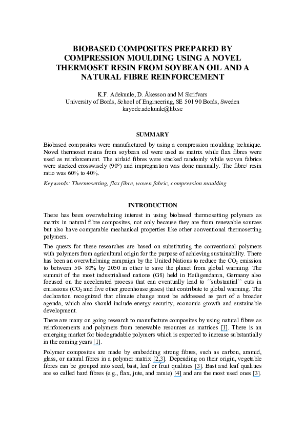 (PDF) Biobased composites prepared by compression molding with a novel ...