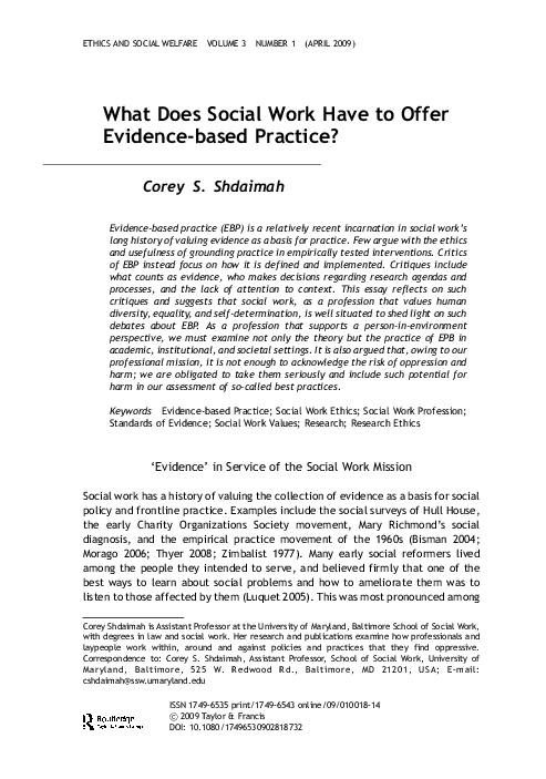 (PDF) What Does Social Work Have to Offer Evidence-based Practice