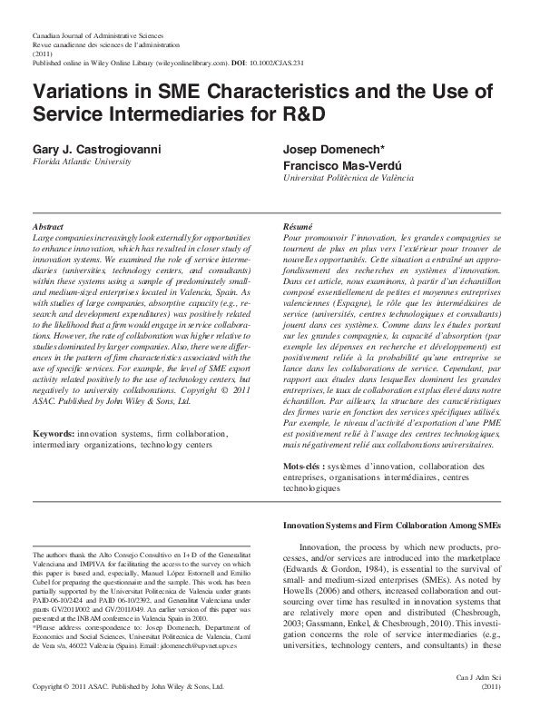 (PDF) Variations in SME Characteristics and the Use of Service ...