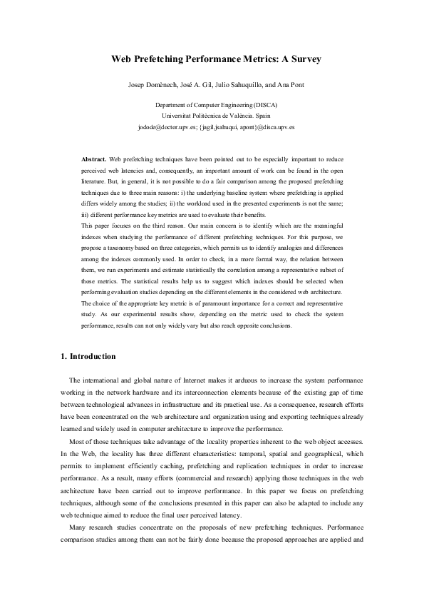 Pdf Surveying Performance Metrics For Web Prefetching Techniques