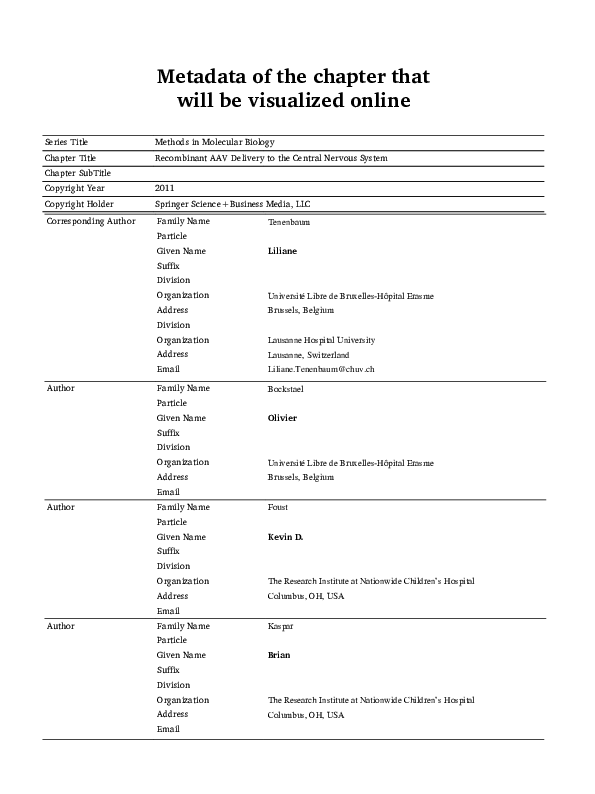 (PDF) Recombinant AAV Delivery to the Central Nervous System