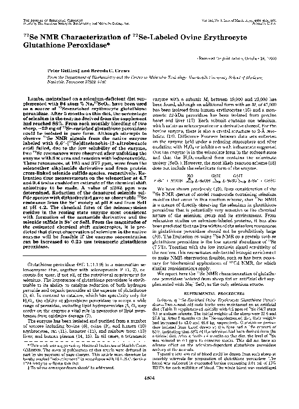 (PDF) 77Se NMR characterization of 77Se-labeled ovine erythrocyte ...