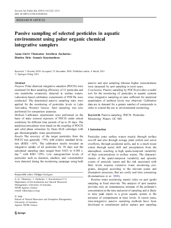 (PDF) Passive sampling of selected pesticides in aquatic environment using polar organic ...