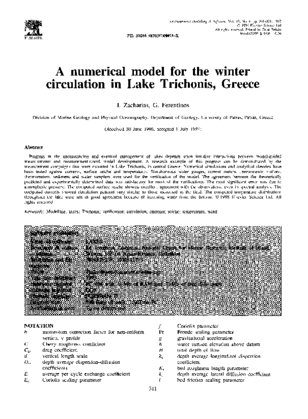 (PDF) A numerical model for the winter circulation in Lake Trichonis ...